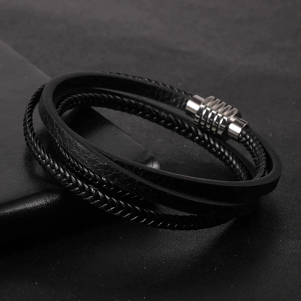 Pulseira de Couro Masculina Preta Com Prata - LC102 – Loja Charmme